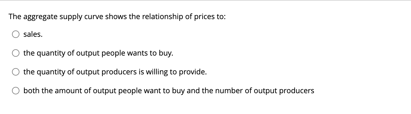 Solved The aggregate supply curve shows the relationship of | Chegg.com