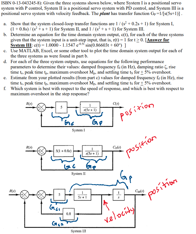 Solved ISBN 0-13-043245-8): Given the three systems shown | Chegg.com
