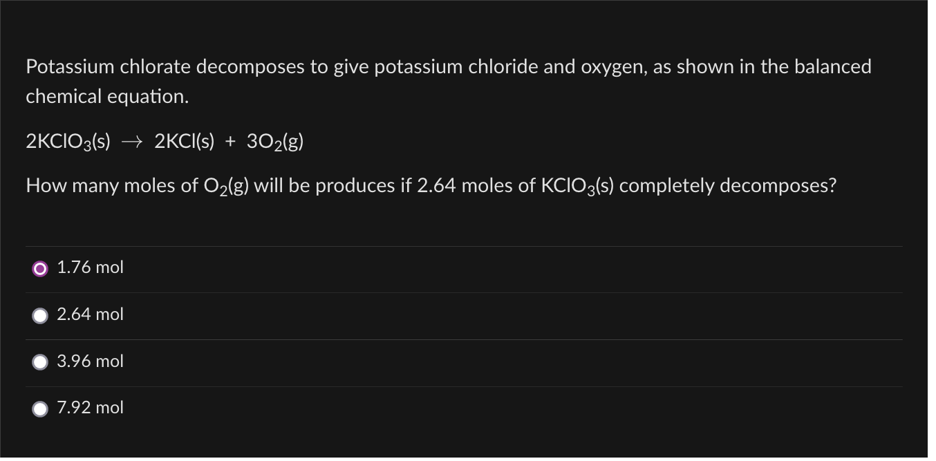 Solved Potassium chlorate decomposes to give potassium | Chegg.com