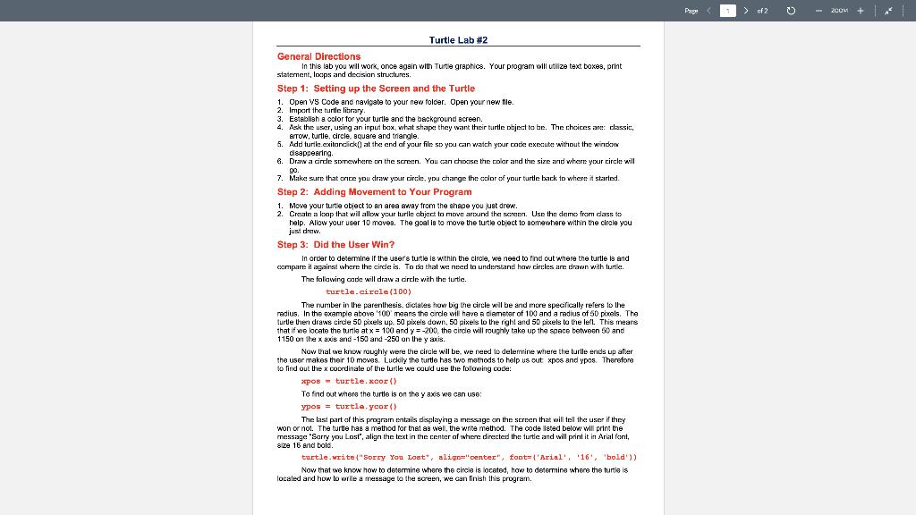 Solved Turtle Lab \#2 General Directions In this lab you wil | Chegg.com