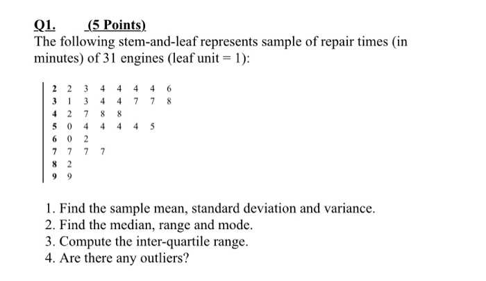 Solved Q1 (5 Points) The following stem-and-leaf represents | Chegg.com