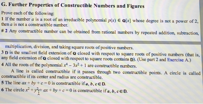 Solved G. Further Properties of Constructible Numbers and | Chegg.com