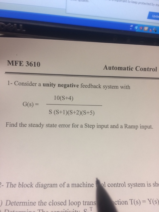 Solved Consider a unity negative feedback system with G(S) = | Chegg.com