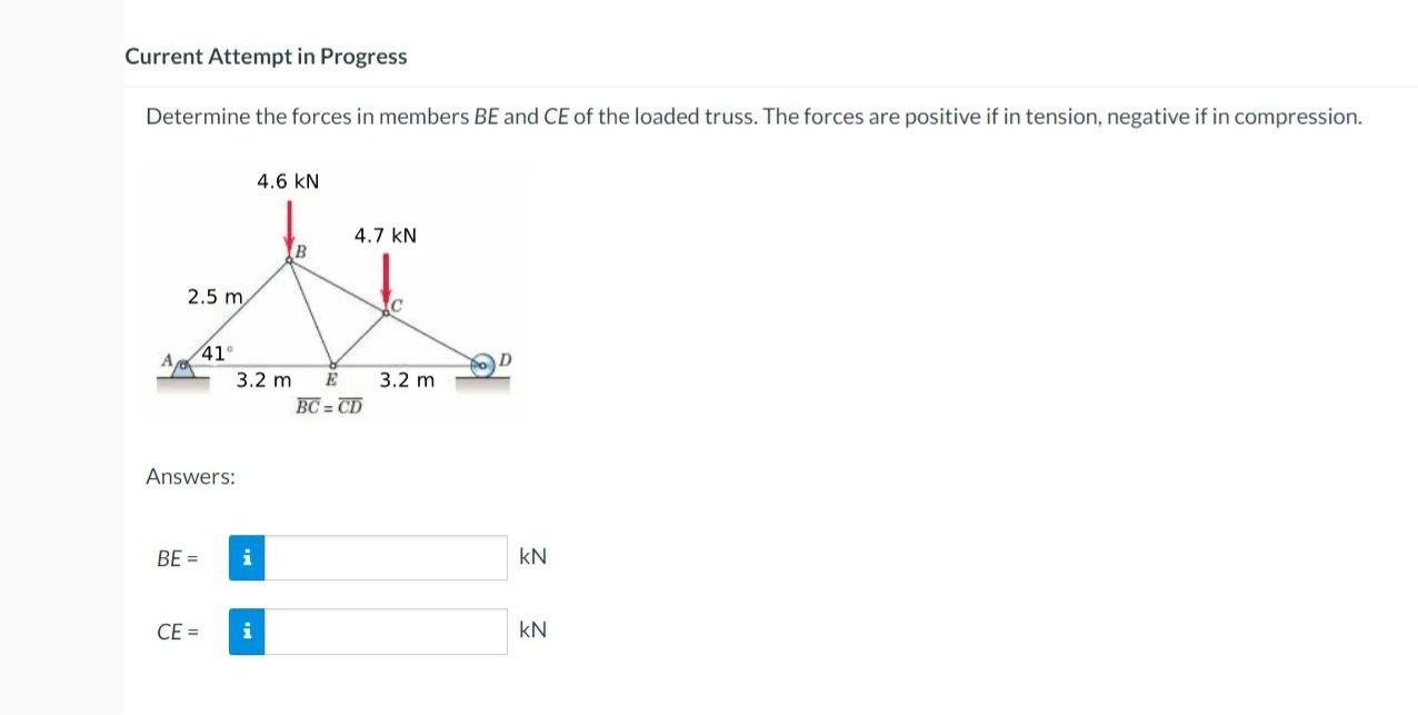 Solved Determine the forces in members BE and CE of the | Chegg.com