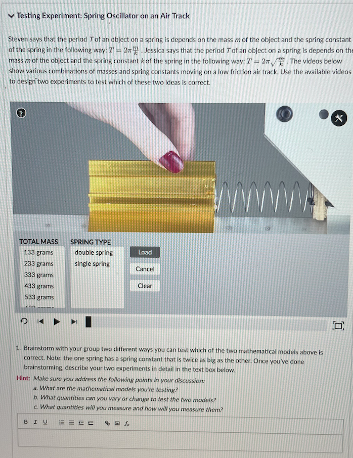 Mass Time (single spring) Time (double spring grams | Chegg.com