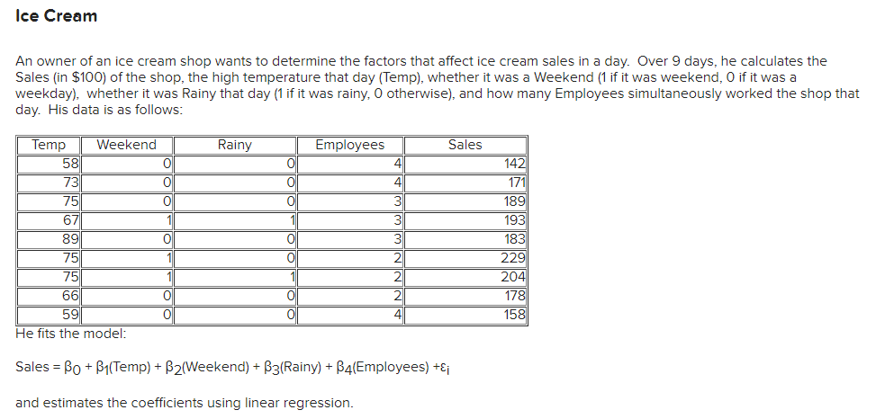 Solved Ice Cream An owner of an ice cream shop wants to | Chegg.com