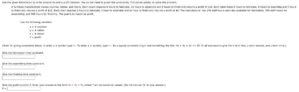 Solved Use the given information to write constraints and a | Chegg.com