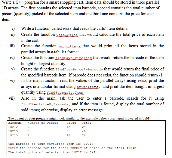 Solved Write a C++ program for a smart shopping cart. Item | Chegg.com