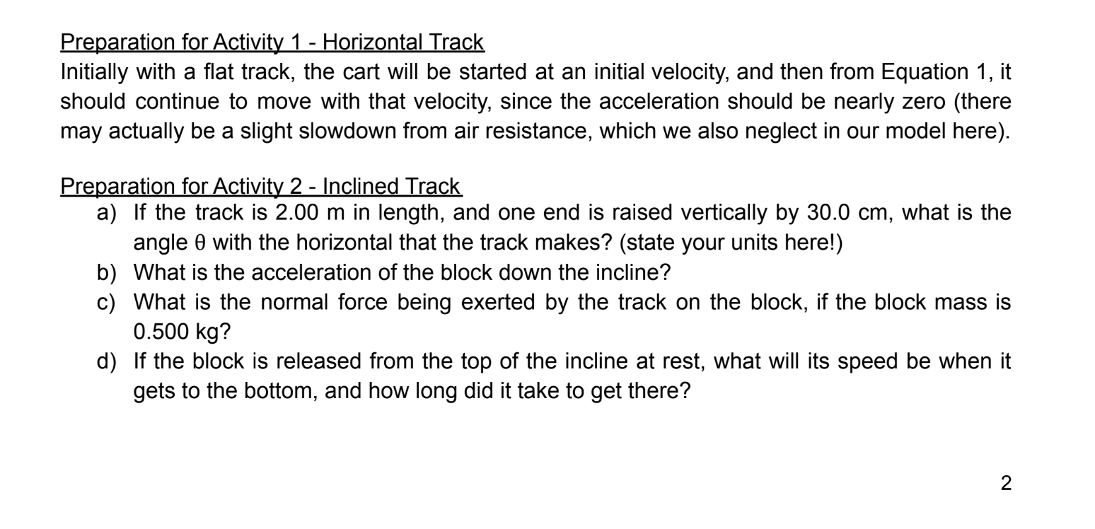 Solved Preparation for Activity 1 - Horizontal Track | Chegg.com