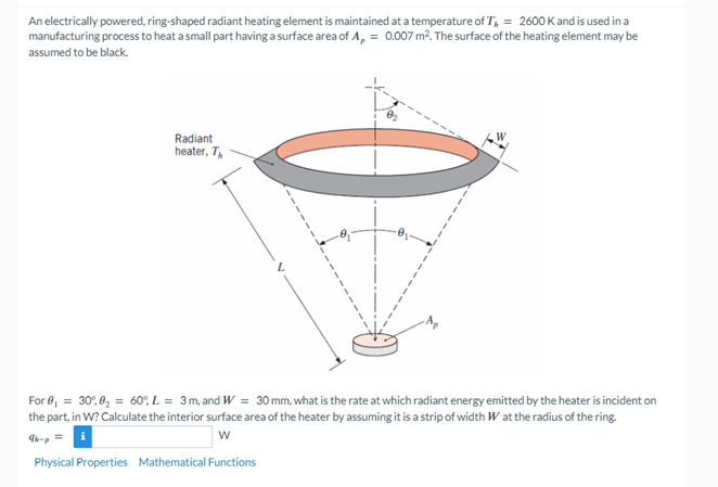 Solved An electrically powered, ring-shaped radiant heating | Chegg.com