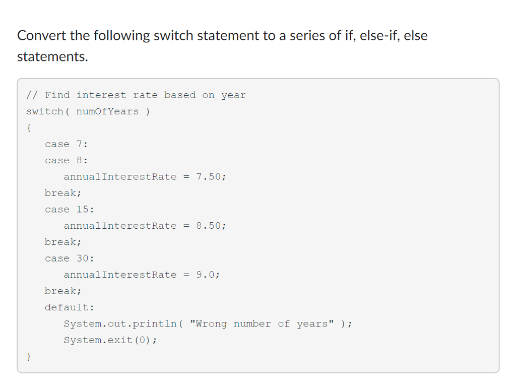Solved Convert the following switch statement to a series of | Chegg.com