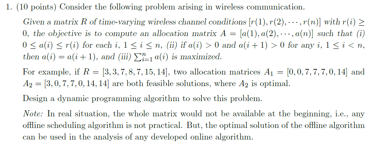 (10 points) Consider the following problem arising in | Chegg.com