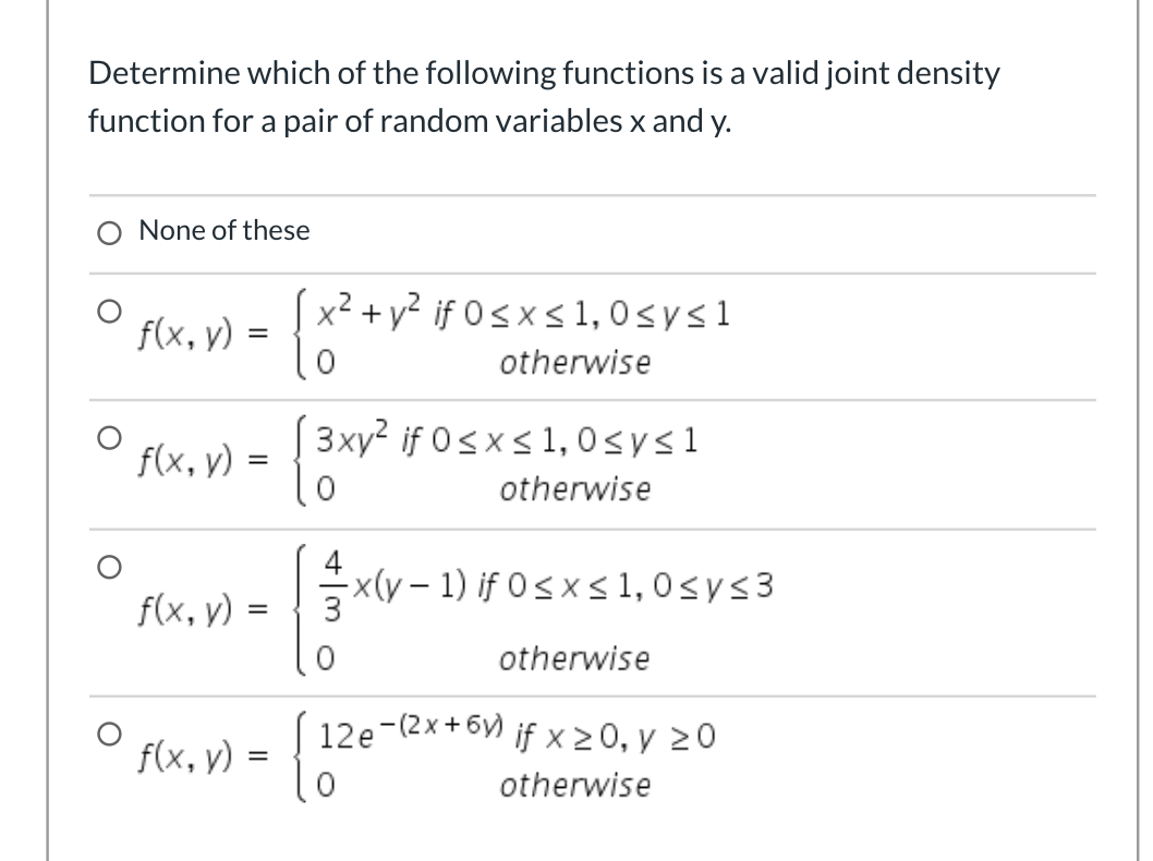 Solved Determine which of the following functions is a valid | Chegg.com