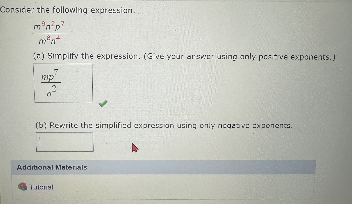 Solved Consider the following expression. . m8n4m9n2p7 (a) | Chegg.com