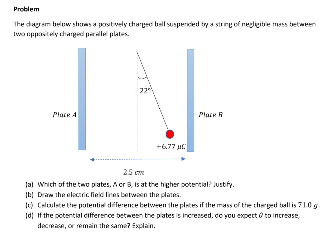 Solved The diagram below shows a positively charged ball | Chegg.com