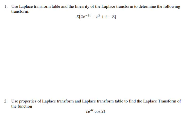 Solved 1. Use Laplace transform table and the linearity of | Chegg.com
