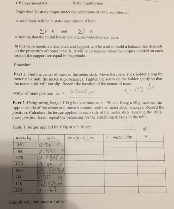 Solved CP Experiment # 8 Objective: To study torque under | Chegg.com