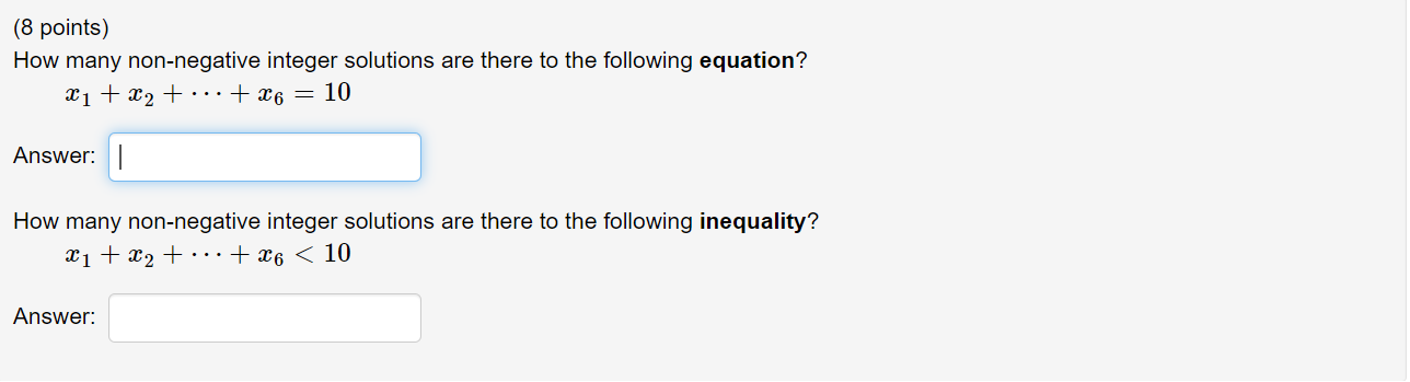 Solved (8 points) How many non-negative integer solutions | Chegg.com