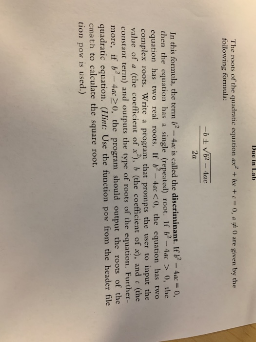 Solved The roots ofthe quadratic equation ax2 following | Chegg.com