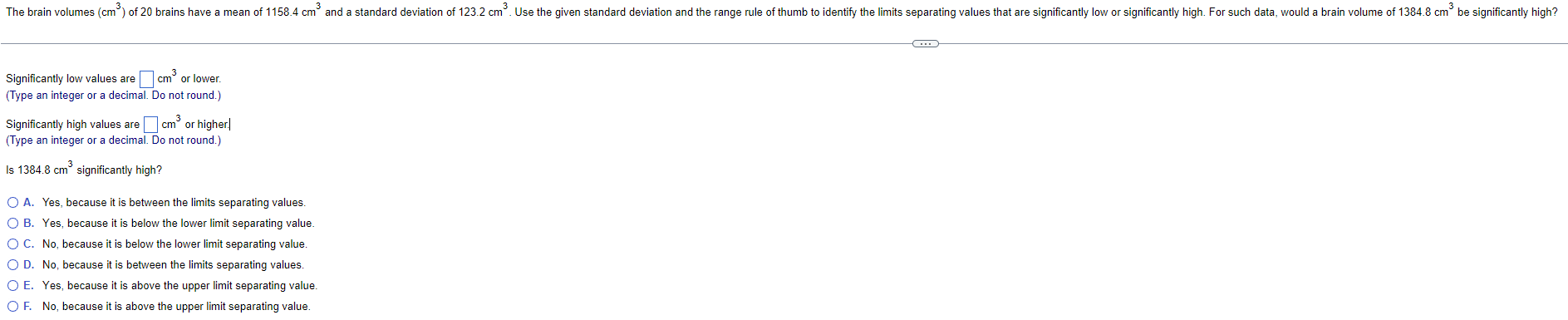 Solved D. No, because it is between the limits separating | Chegg.com