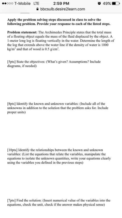 Solved Apply the problem solving steps discussed in class to | Chegg.com
