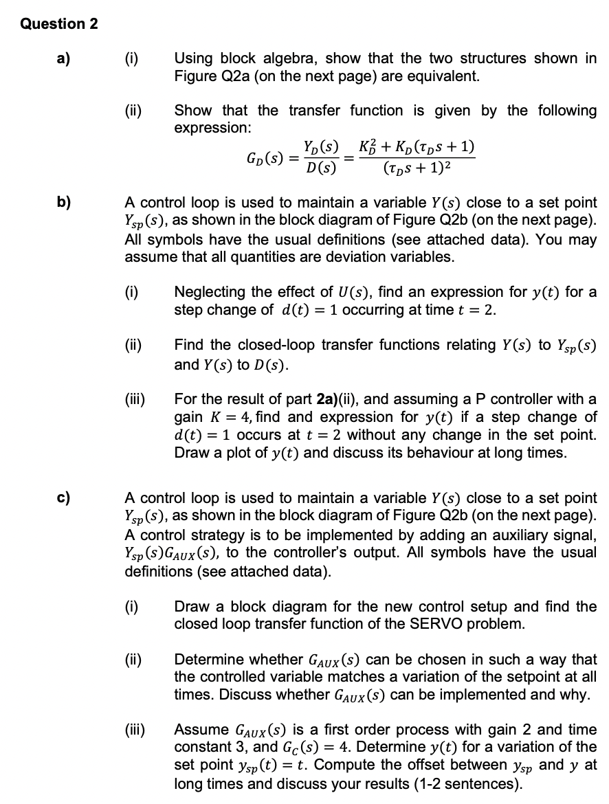 Solved Figure Q2a Figure Q2bi Using Block Algebra Show 