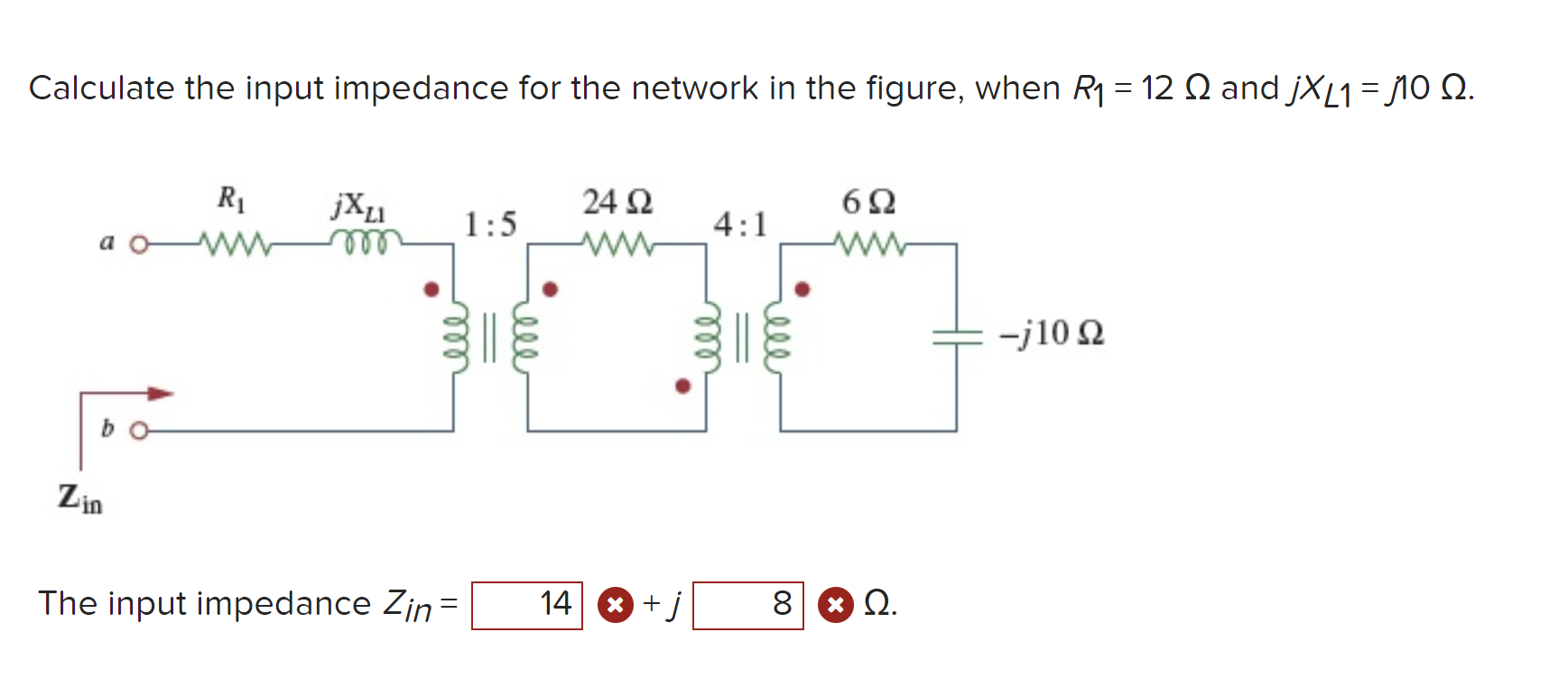 Solved Calculate the input impedance for the network in the | Chegg.com