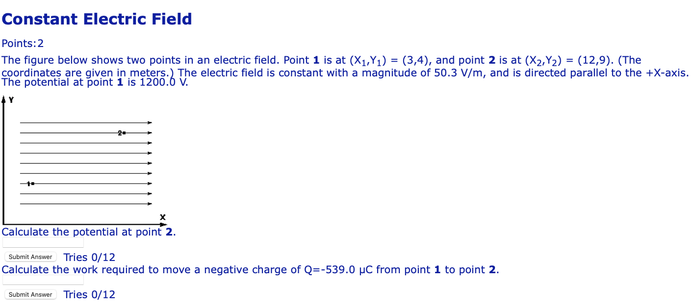 Solved Constant Electric Field Points 2 The Figure Below