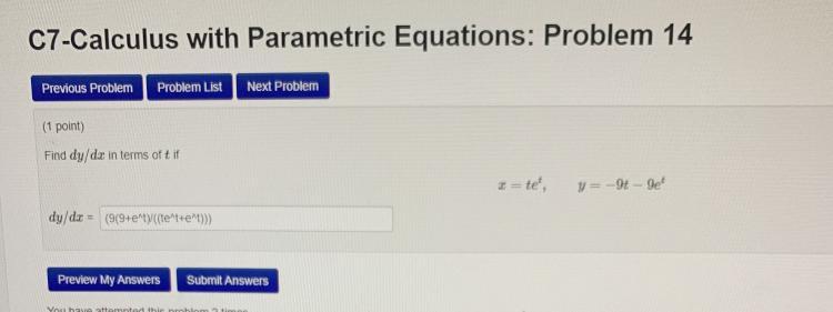 Solved C7-Calculus with Parametric Equations: Problem 14 | Chegg.com