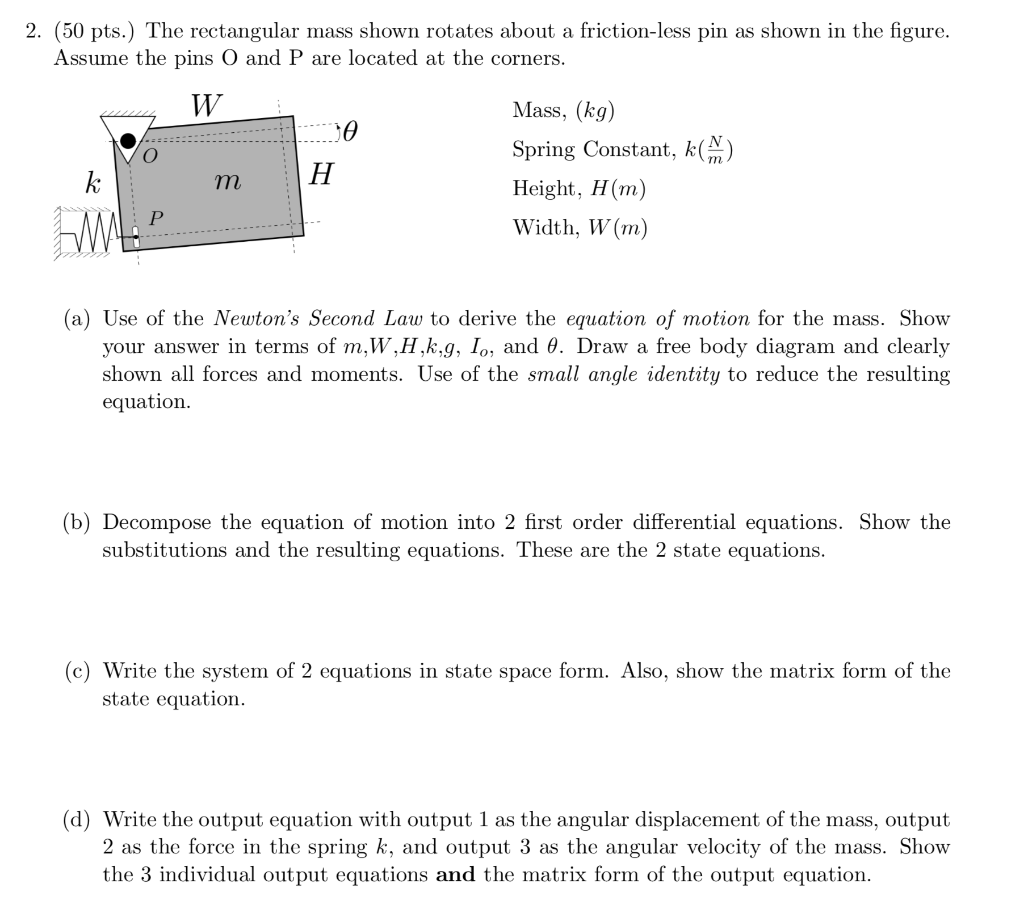 2. (50 pts.) The rectangular mass shown rotates about | Chegg.com