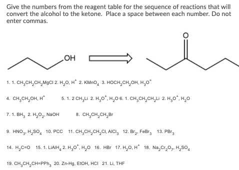 Solved Give the numbers from the reagent table for the | Chegg.com