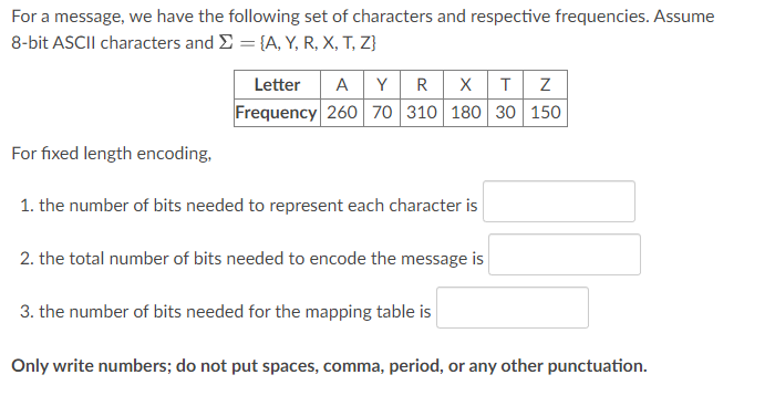 Solved For a message, we have the following set of | Chegg.com
