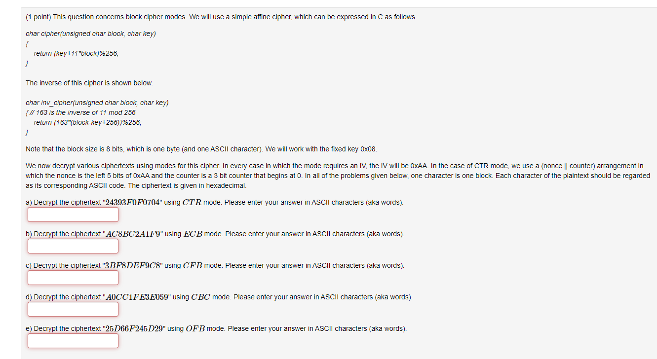 Solved 1 Point This Question Concerns Block Cipher Modes