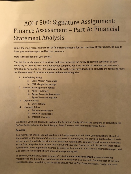 ACCT 500: Signature Assignment: Finance Assessment - | Chegg.com