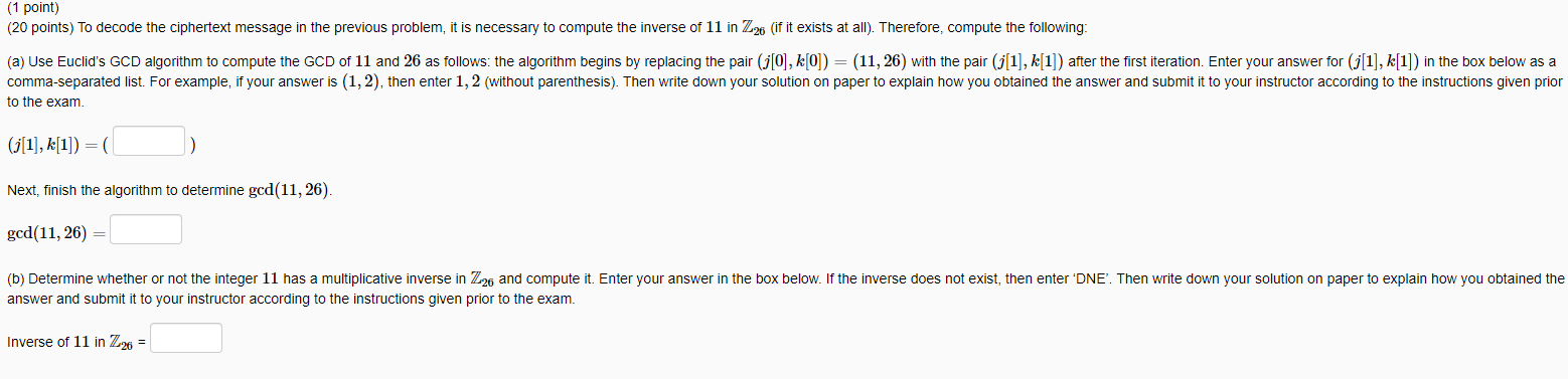 Solved (1 point) (20 points) To decode the ciphertext | Chegg.com