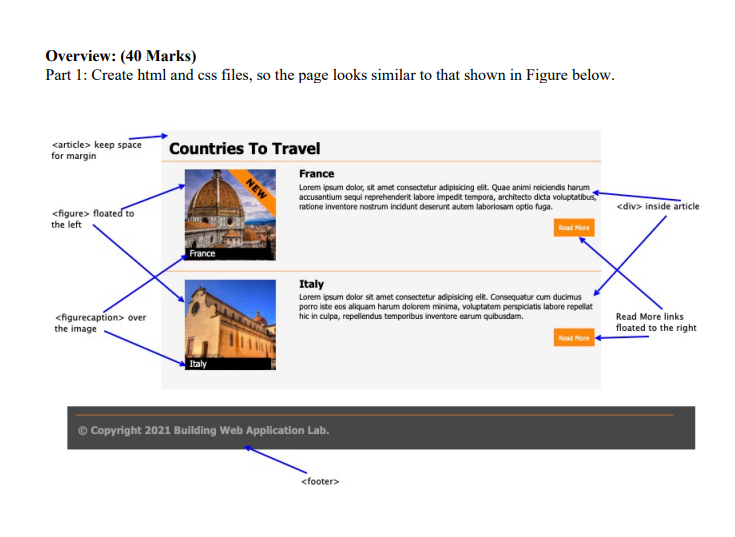 Solved Overview: (40 Marks) Part 1: Create html and css | Chegg.com