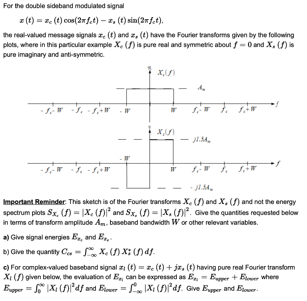 Solved For the double sideband modulated signal | Chegg.com