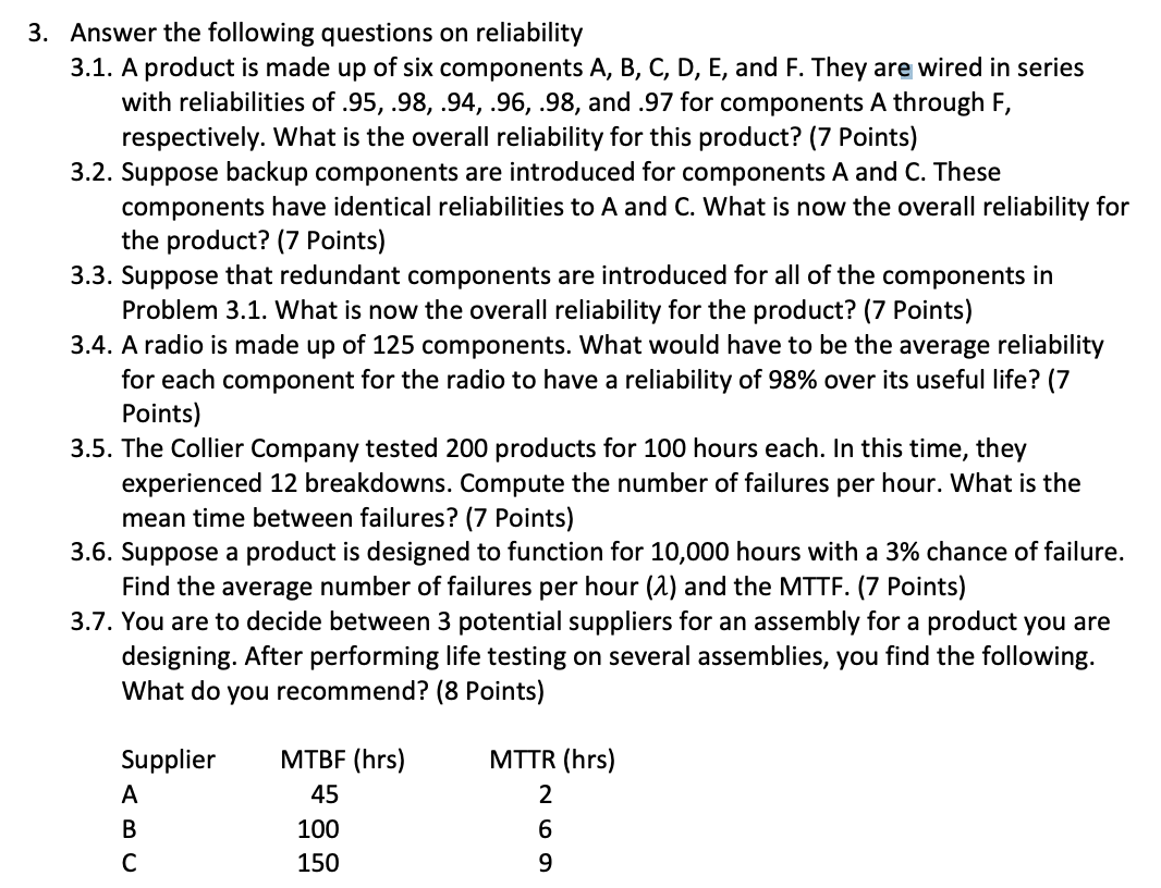 Solved 3. ﻿Answer the following questions on reliability3.1. | Chegg.com