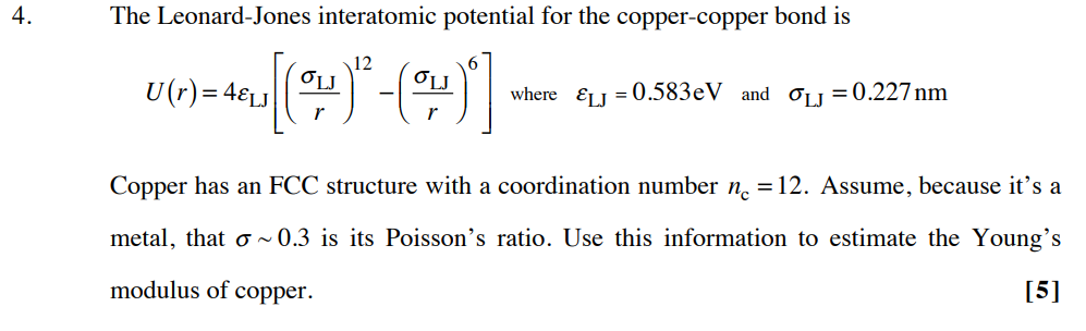 Solved The Leonard-Jones interatomic potential for the | Chegg.com