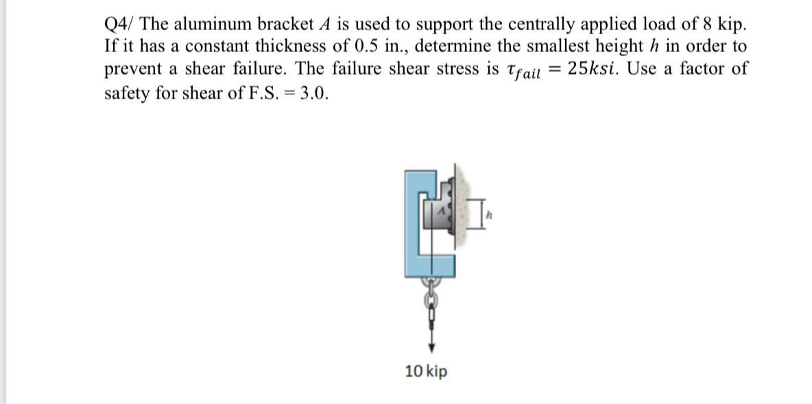 Solved Q4/ The aluminum bracket A is used to support the | Chegg.com