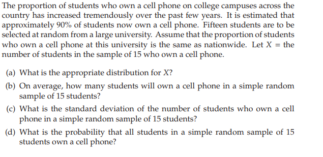 Solved The proportion of students who own a cell phone on | Chegg.com