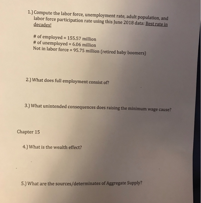 Solved 1.) Compute the labor force, unemployment rate, adult | Chegg.com