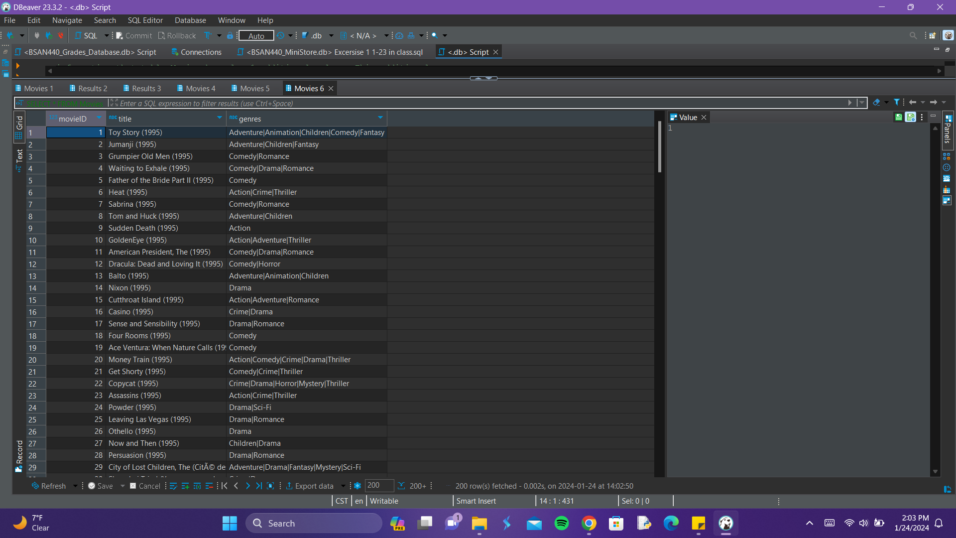 Solved SQL CODE (dbeaver) ﻿The table is called movies. | Chegg.com