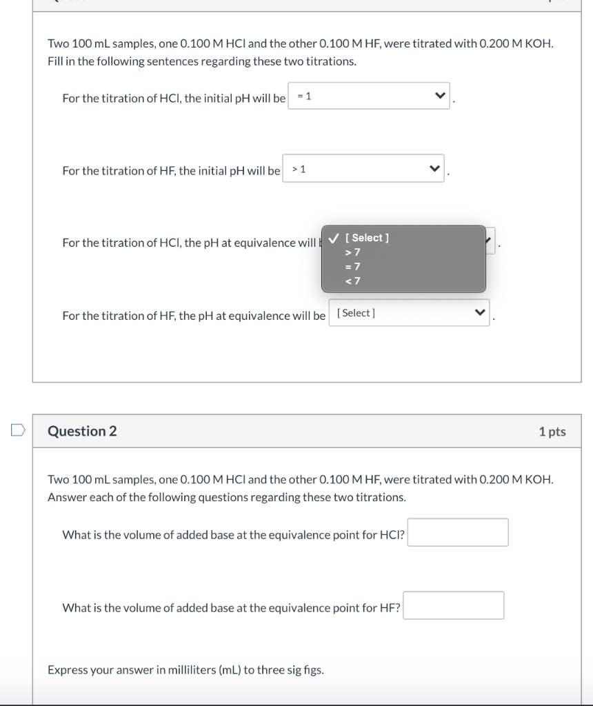 Solved Two 100 mL samples, one 0.100 M HCl and the other | Chegg.com