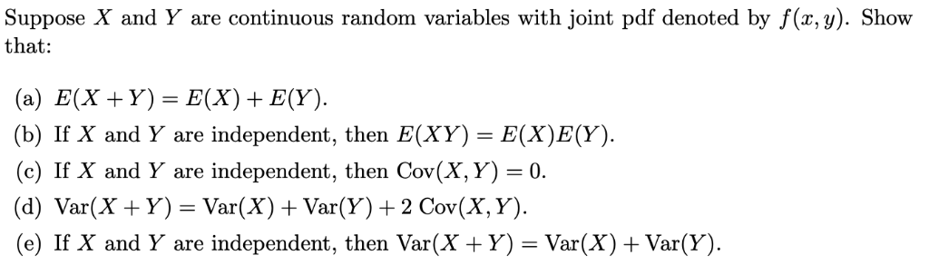 Solved Suppose X And Y Are Continuous Random Variables With