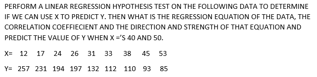 Solved PERFORM A LINEAR REGRESSION HYPOTHESIS TEST ON THE | Chegg.com