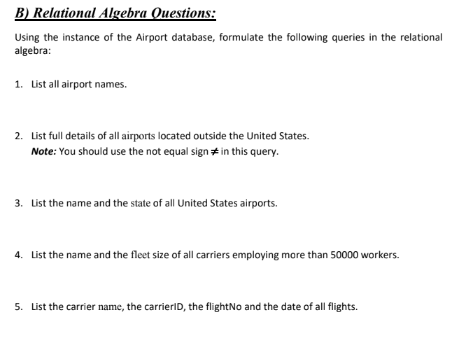 Solved The following tables form an instance of an Airport | Chegg.com