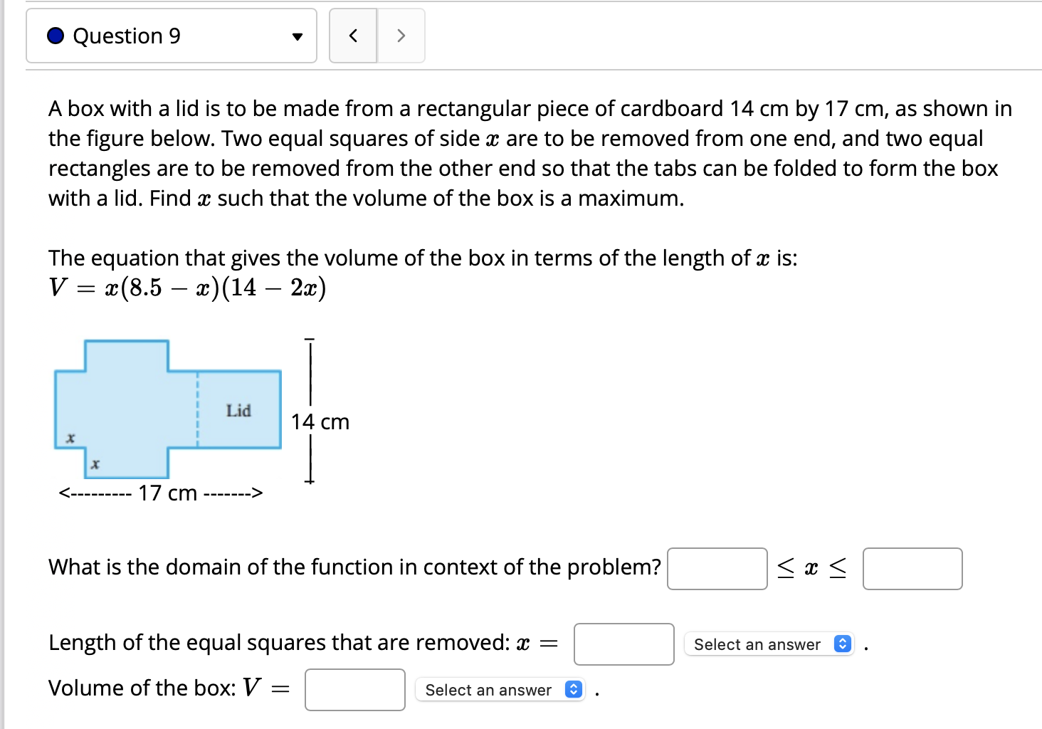 Solved Question 9 > A box with a lid is to be made from a | Chegg.com