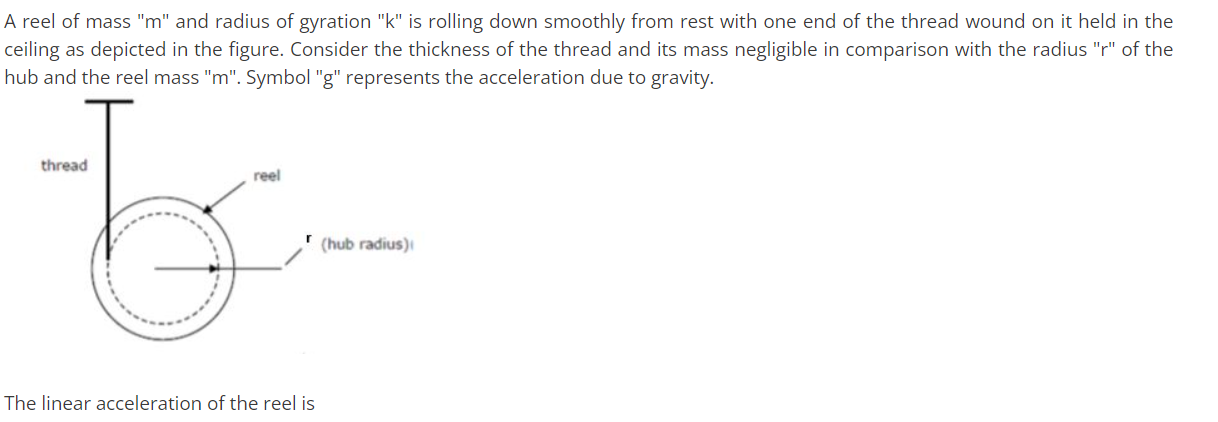 Solved A reel of mass " m " ﻿and radius of gyration " k " | Chegg.com