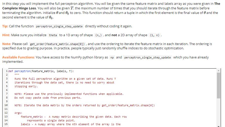 (Solved) : Implement Single Step Update Perceptron Algorithm ...